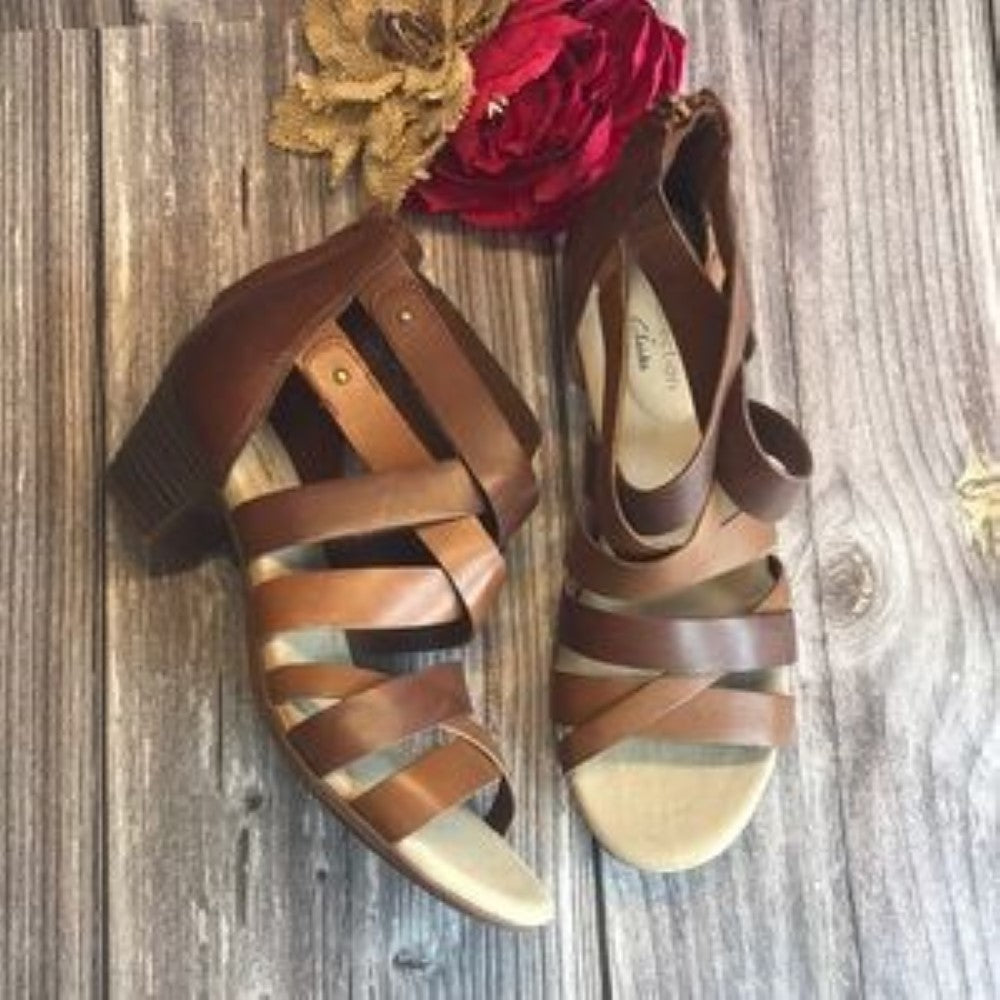 CLARKS Valarie Dream Brown Leather Dress Sandals 7.5M